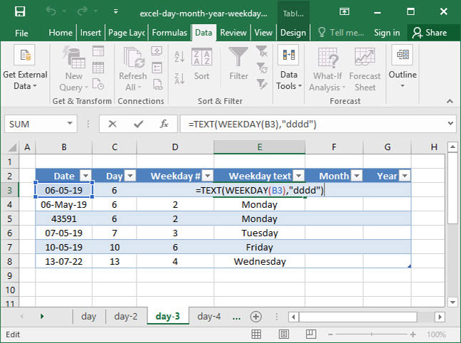 DAY MONTH YEAR And WEEKDAY In Excel Deskbright