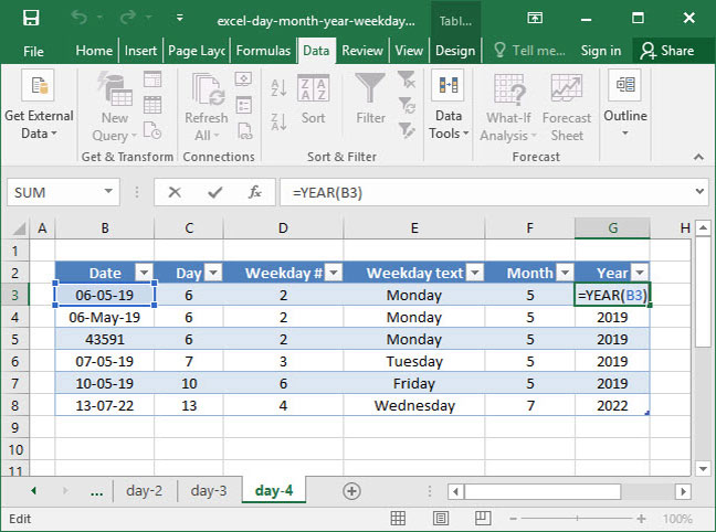 DAY MONTH YEAR And WEEKDAY In Excel Deskbright